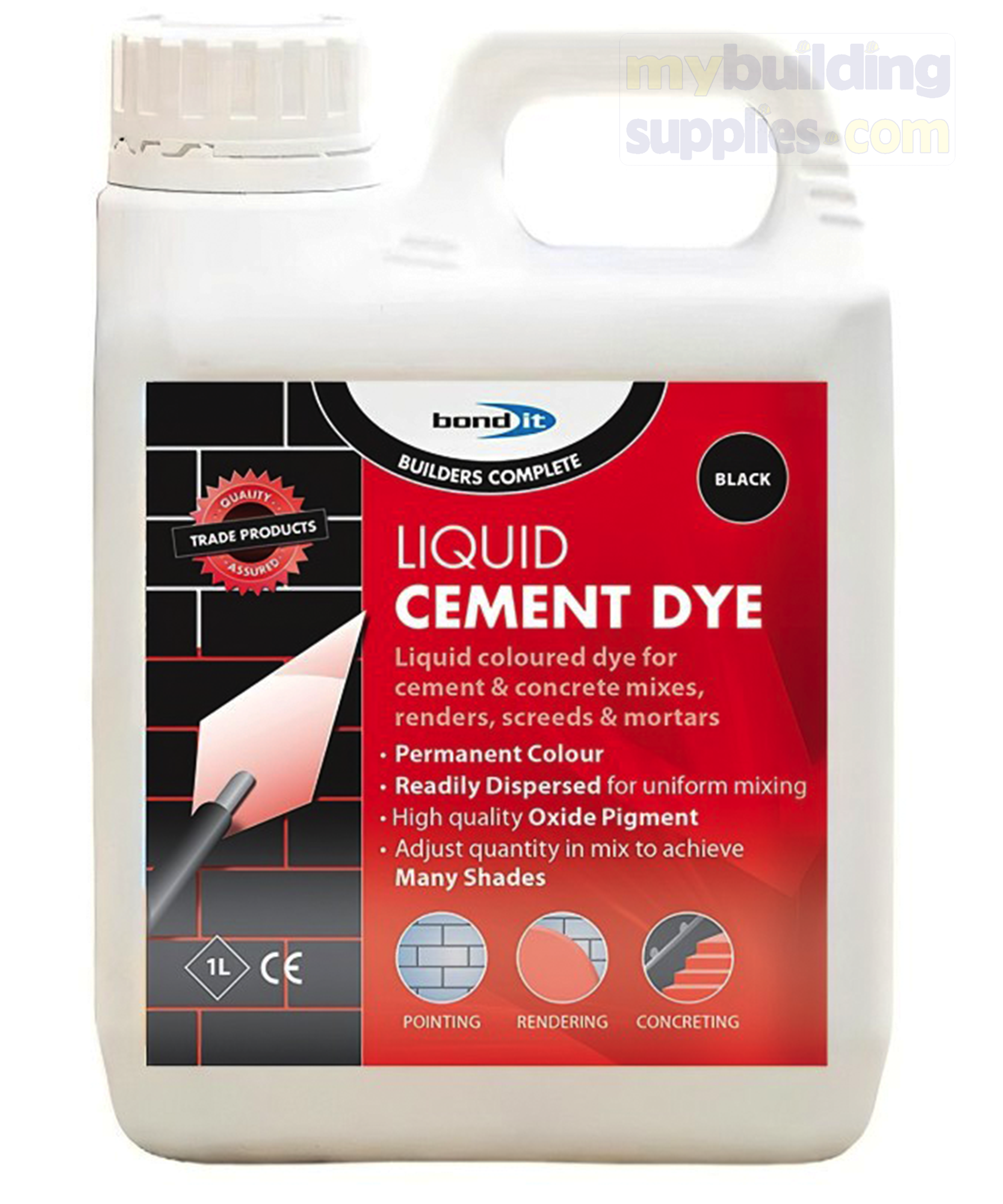 Bond It Liquid Cement Dye Mortar Tone Colouring Black, 1 Litre ...